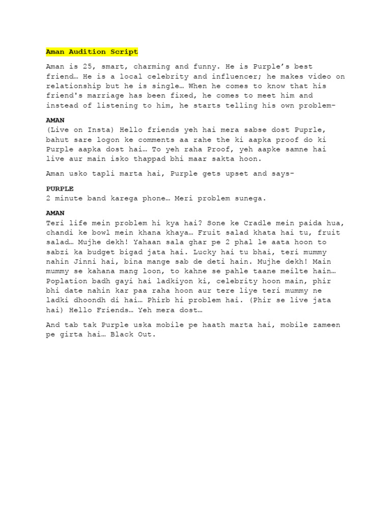 Aman Audition Script | PDF Aman Audition Script | PDF