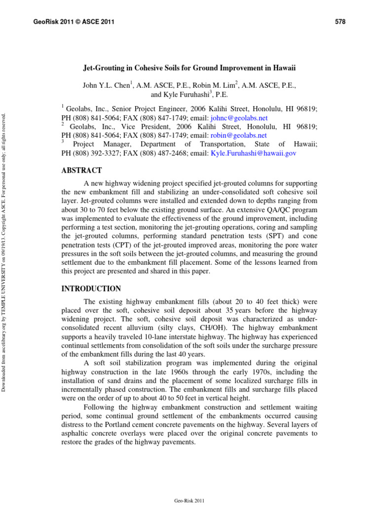 6-Jet-Grouting in Cohesive Soils For Ground Improvement in Hawaii | PDF ...