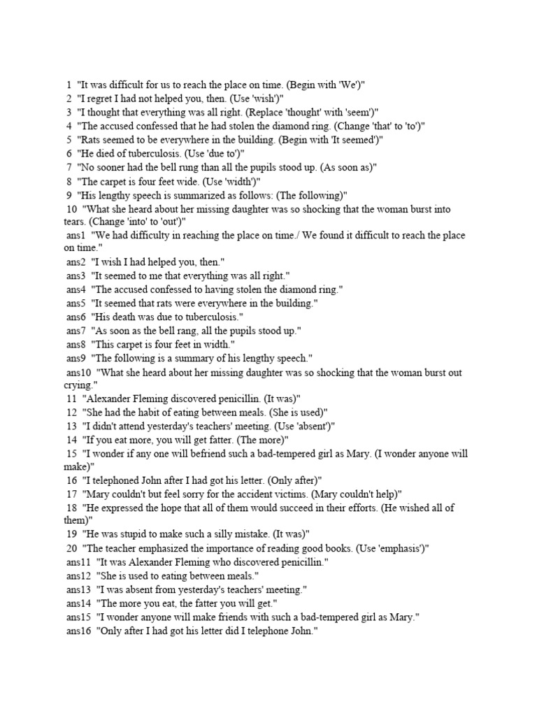 Sentence Transformation Exercises | PDF | Mystery, Thriller & Crime Fiction