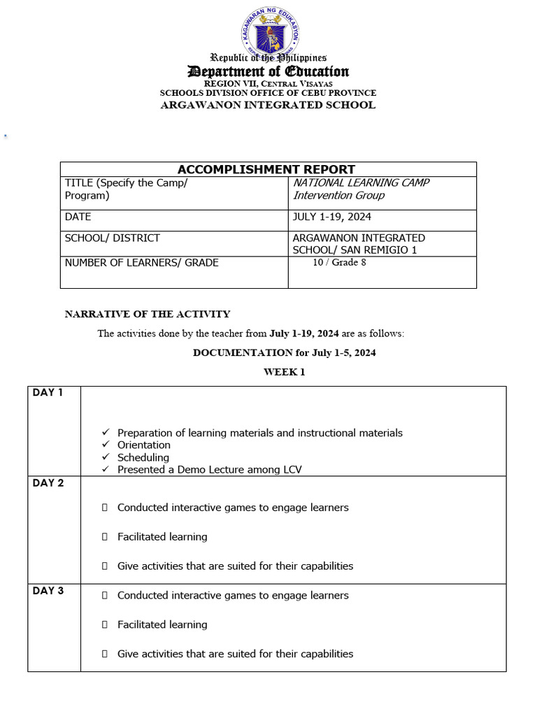 Daily-Accomplishment-Report-Template | PDF | Learning | Teachers