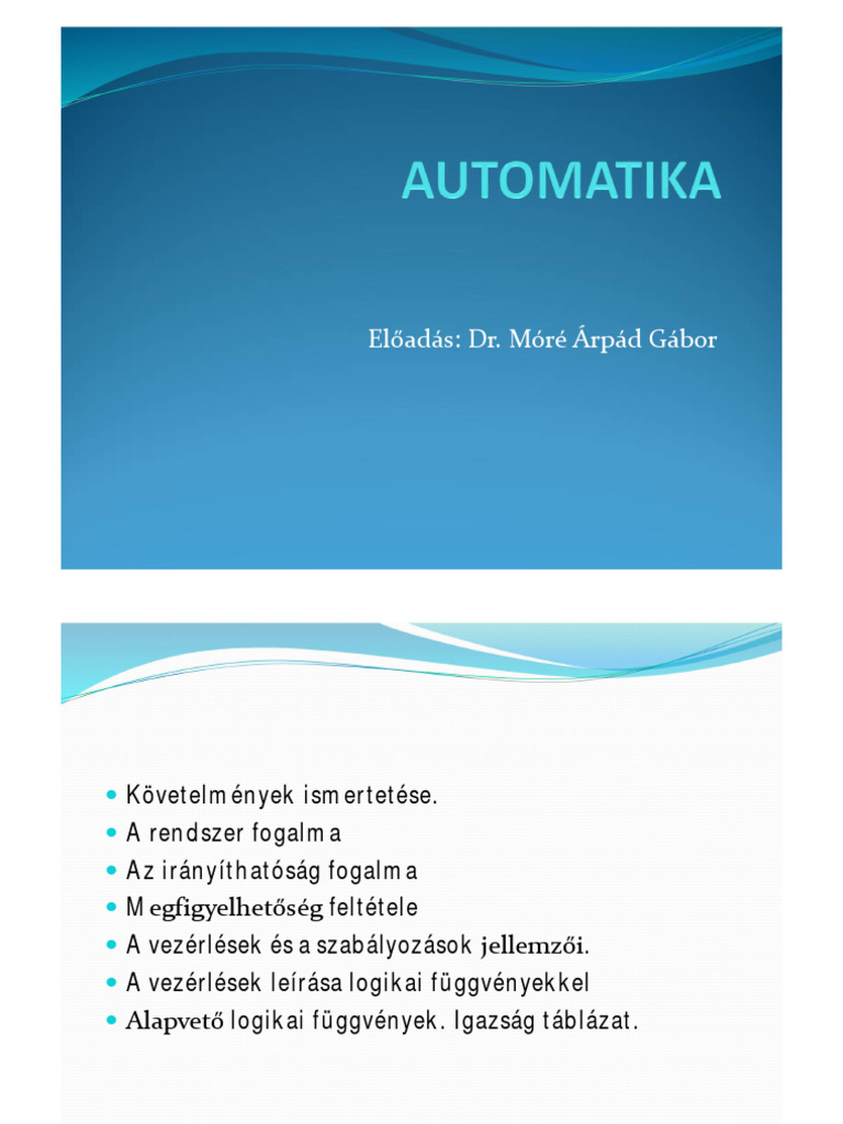 Automatika - 2 Előadás | PDF