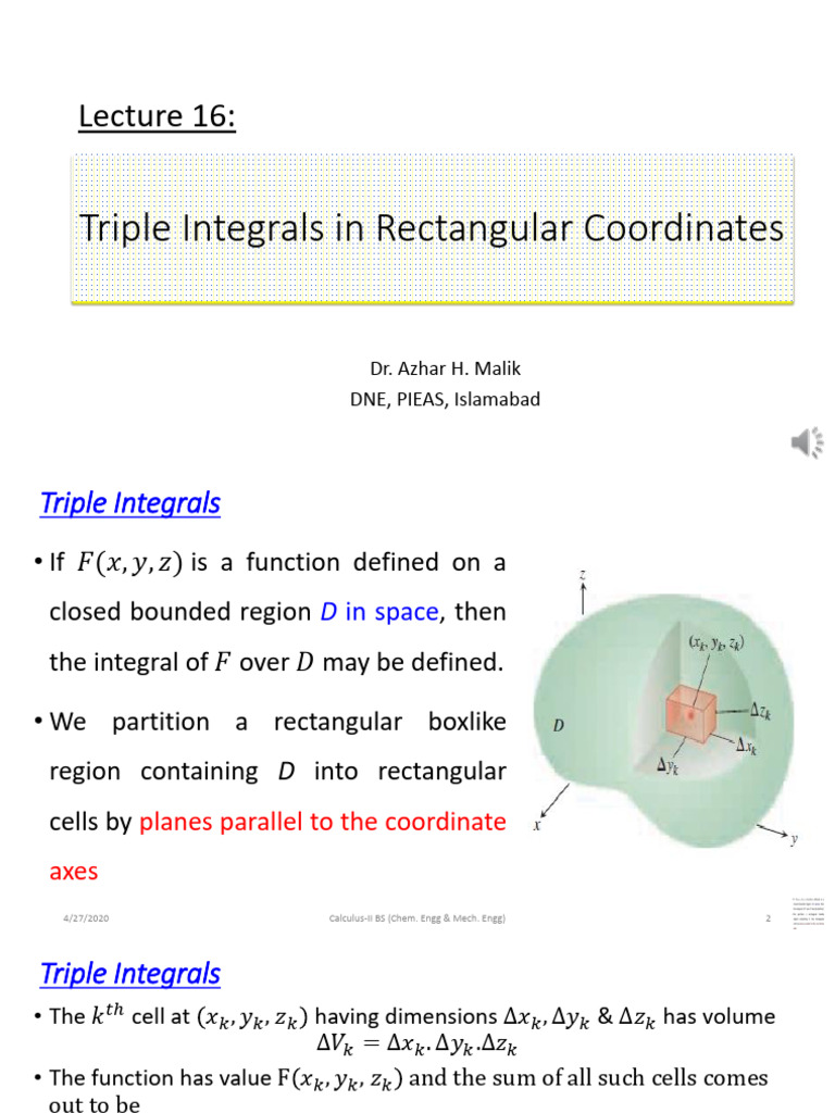 Lecture 16 - Triple Integrals in Rectangular Coordinates | PDF ...