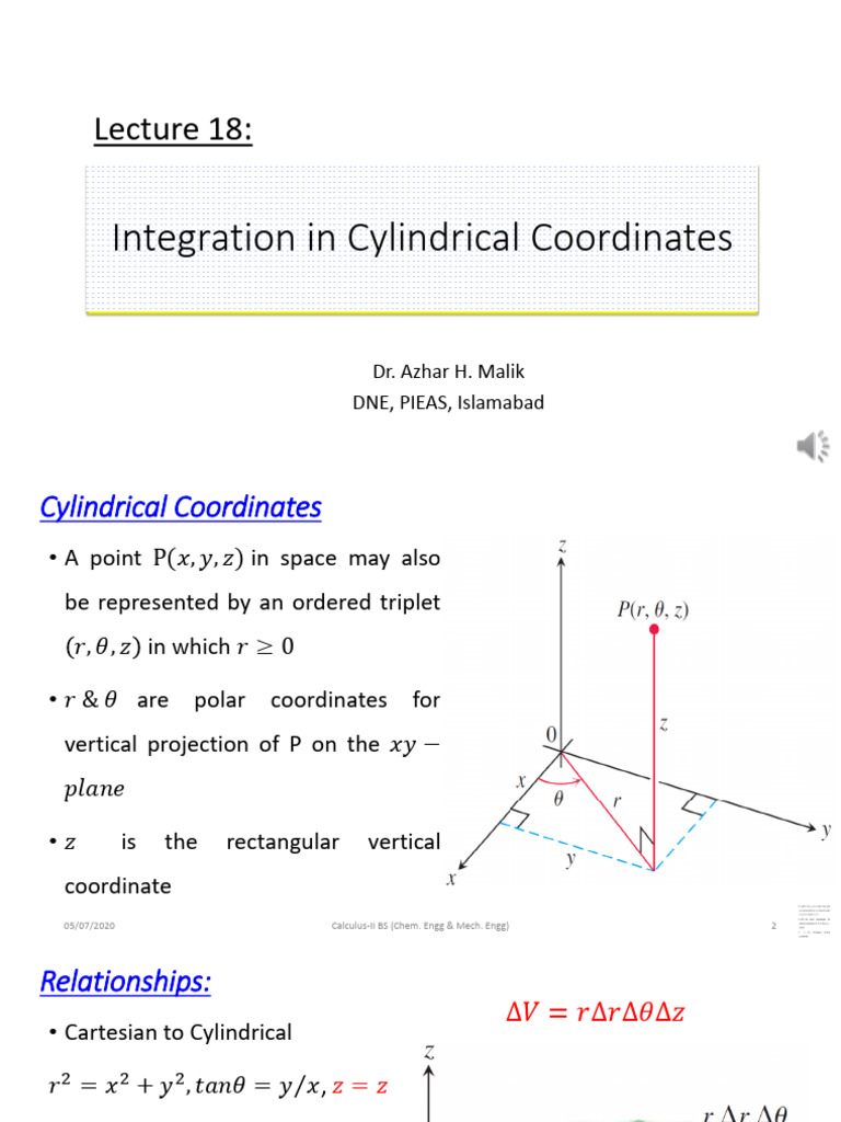 Lecture 18 - Cylindrical Coordinates | PDF | Integral | Mathematical ...