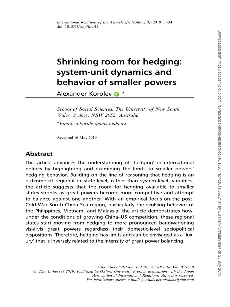 (Korolev) Shrinking Room For Hedging System-Unit Dynamics and Behavior ...