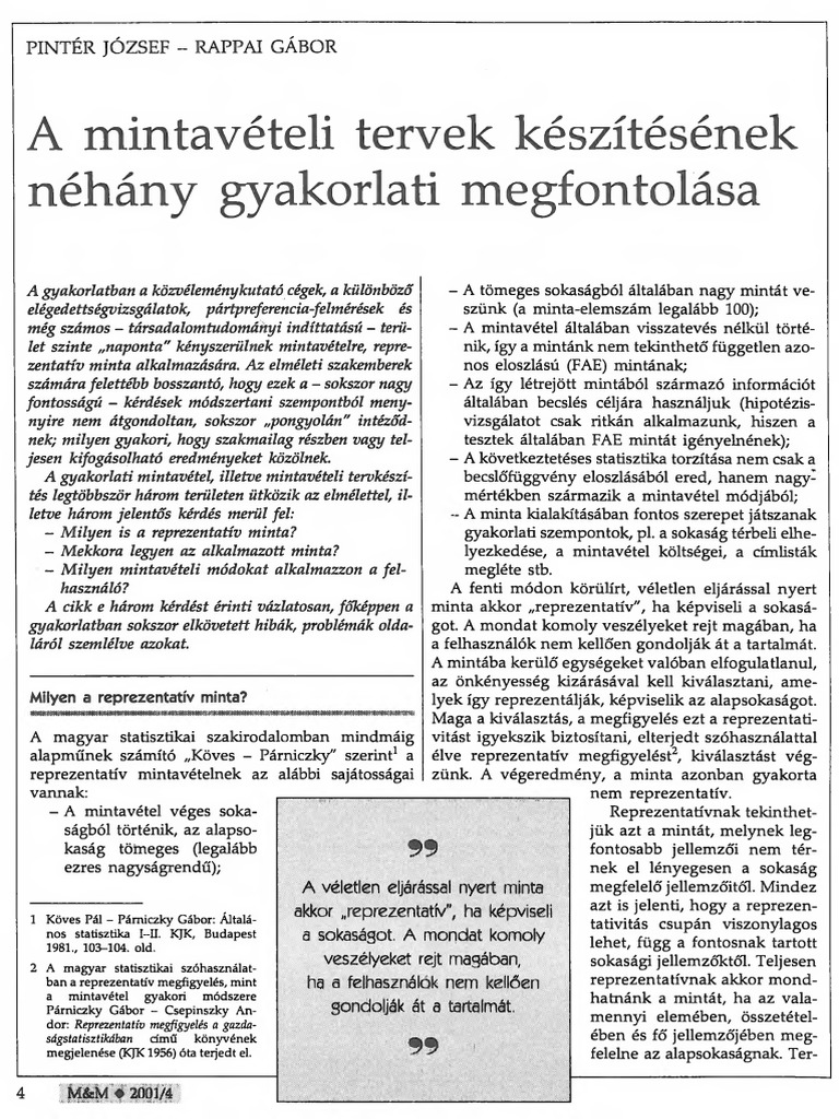 A Mintavételi Tervek Készítésének Néhány Gyakorlati Megfontolása | PDF