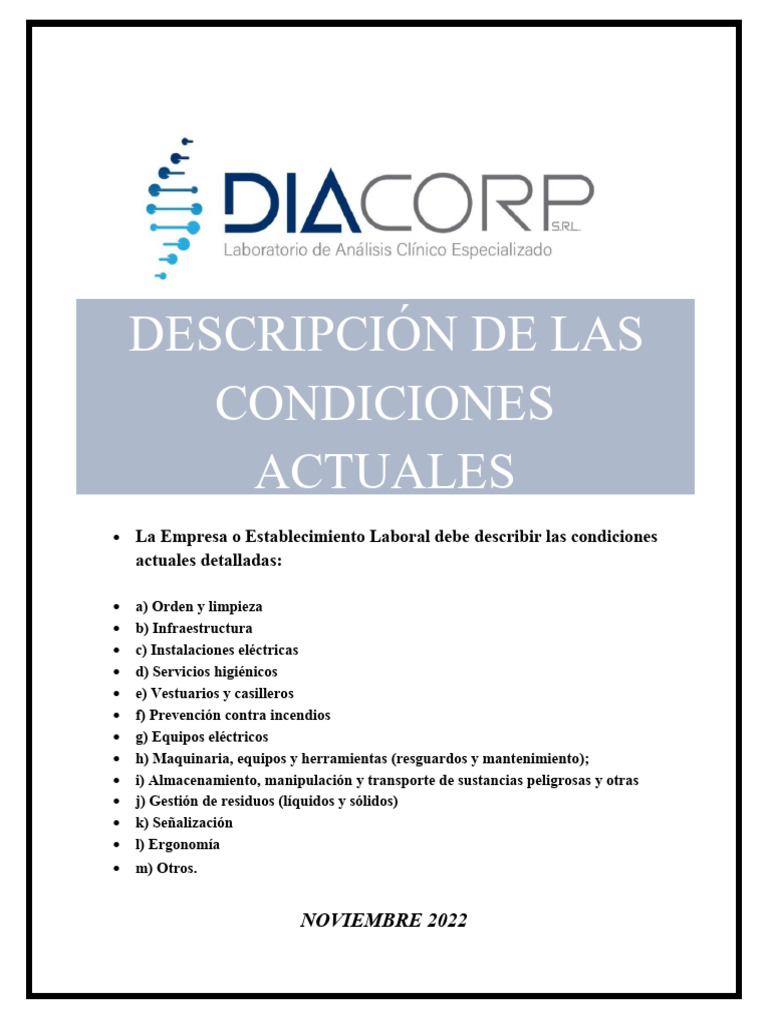 Condiciones Laborales y Seguridad en DIACORP | PDF