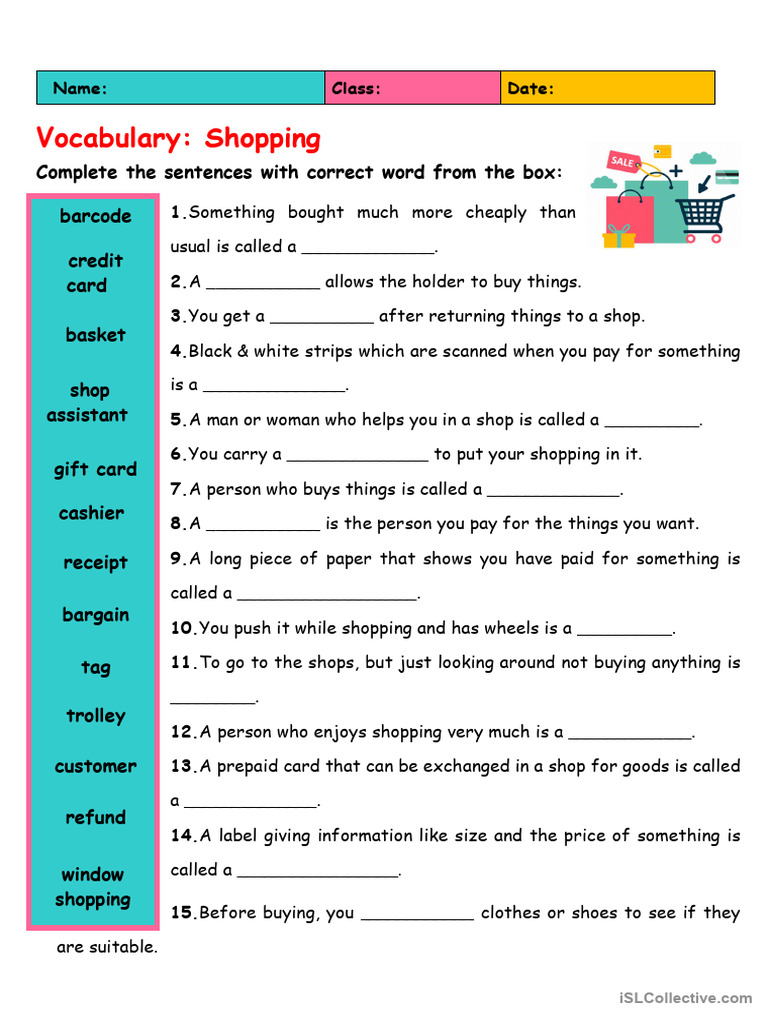 Vocabulary - Shopping | PDF