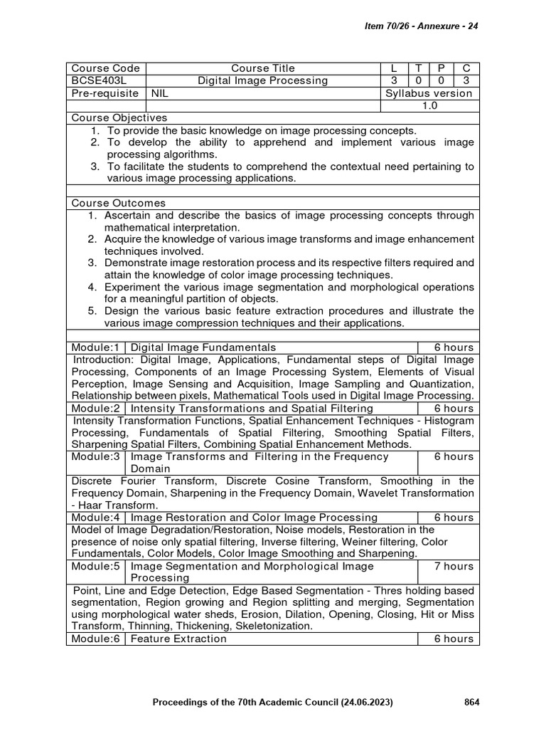 Bcse403l Digital-Image-Processing TH 1.1 0 Bcse403l | PDF | Data Compression | Image Segmentation