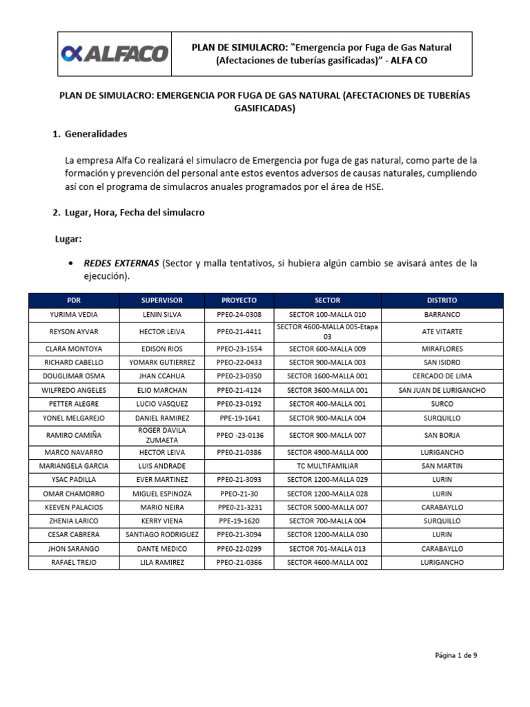 Simulacro de Emergencia por Fuga de Gas | PDF | Simulación