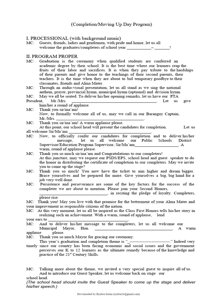 Emcee Script For Moving Up or Graduation | PDF | Social Science