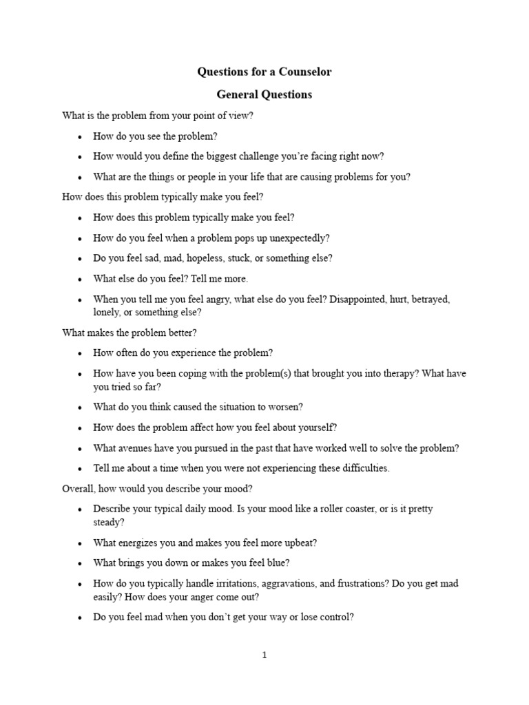 Counseling Questions for Self-Reflection | PDF | Learning Disability ...