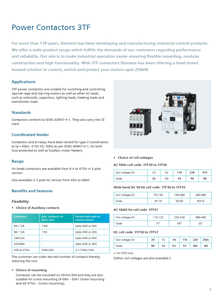 Siemens 3TF Power Contactors Guide | PDF | Alternating Current ...