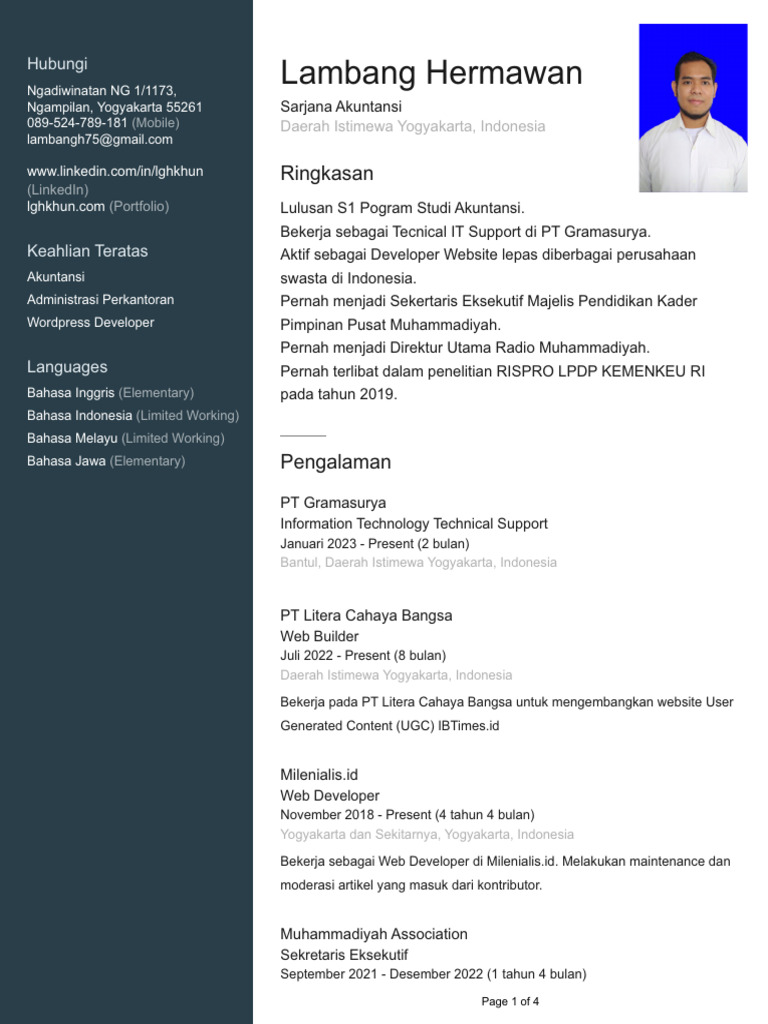 CV & Transkrip Nilai - Lambang Hermawan | PDF