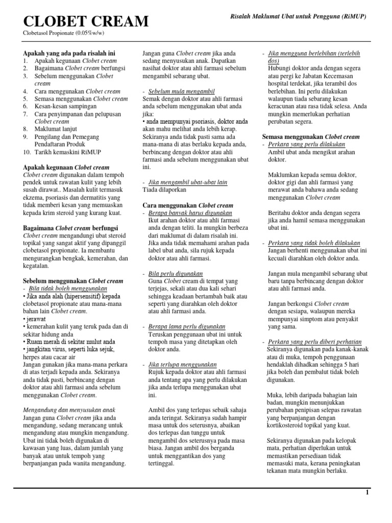 Clobet Cream Clobetasol Propionate MEDISPEC M SDN - BHD 26feb2018 BM | PDF