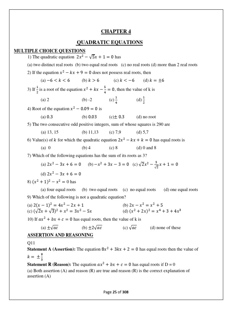 G 10 Quadratic Equations Assignment | PDF | Quadratic Equation | Equations