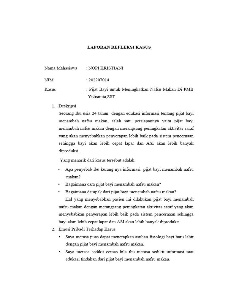 Refleksi Kasus Fisiologi Bayi, Balita, Anak Prasekolah Nopi | PDF