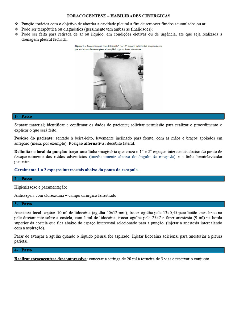 TORACOCENTESE - Habilidades Médicas | PDF | Medicina Clínica ...