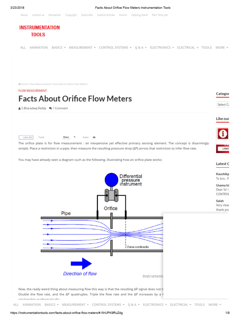 Facts About Orifice Flow Meters Instrumentation Tools | PDF | Reynolds Number | Flow Measurement
