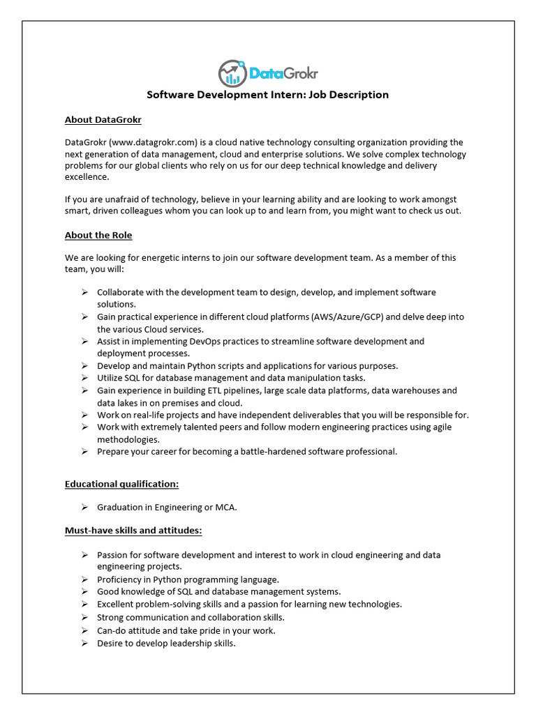 Software Development Intern JD 1 | PDF | Cloud Computing | Software ...