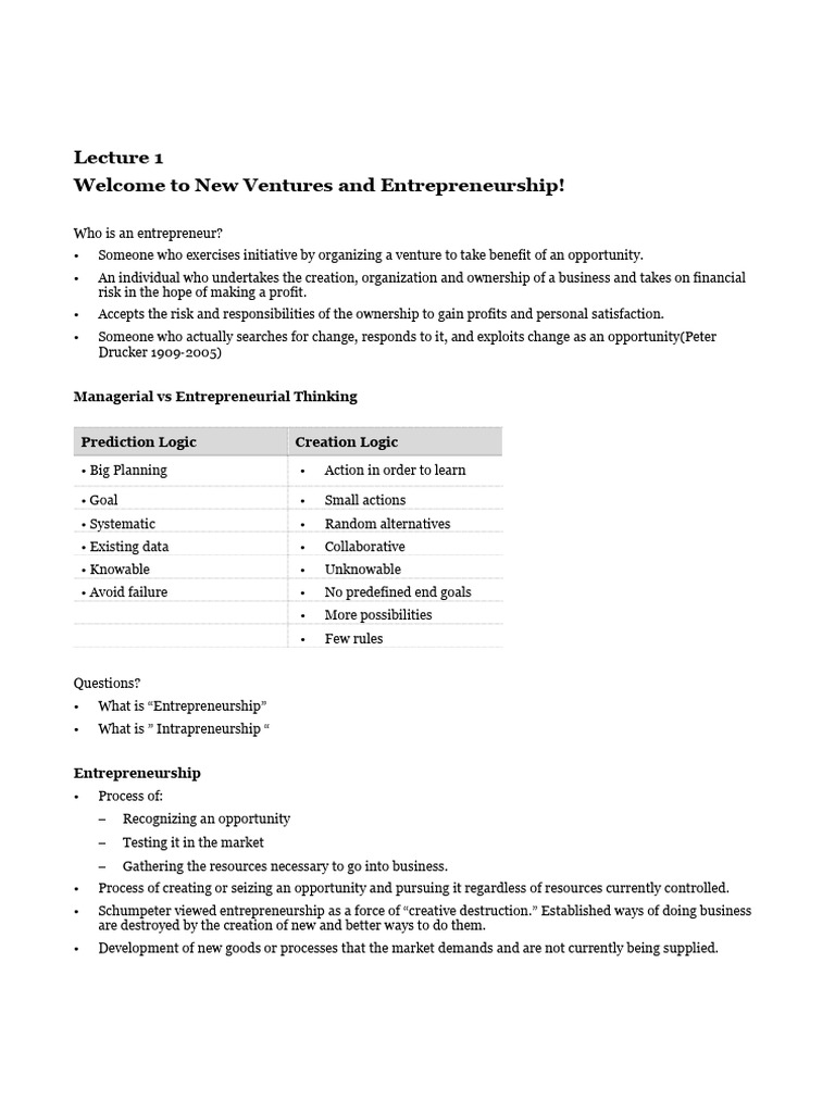1 - Lecture 1 - New Ventures and Entrepreneurship | PDF | Entrepreneurship | Strategic Management