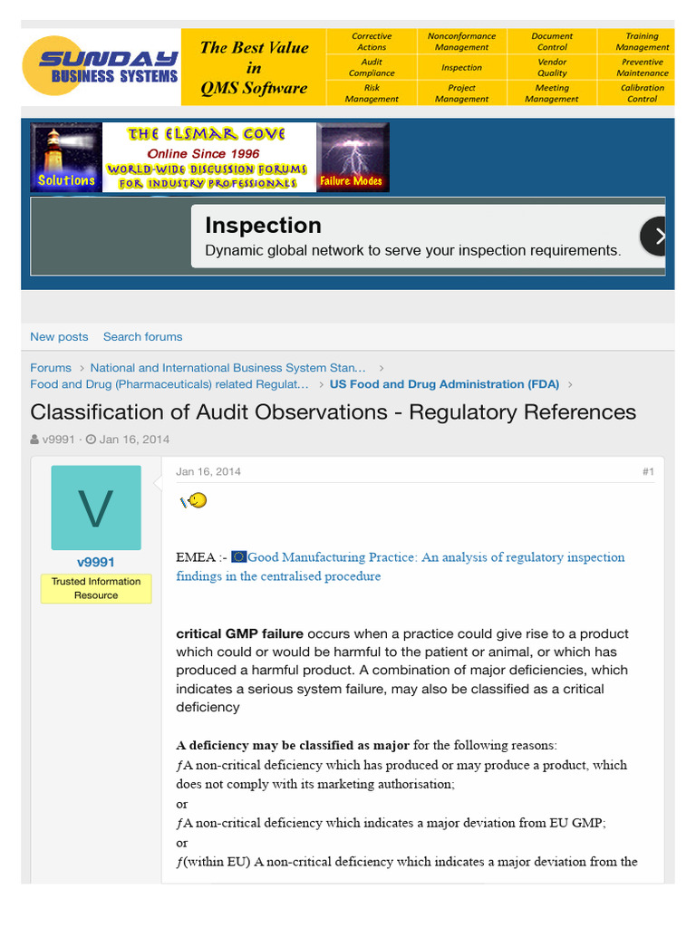 GMP Audit Observation Classification | PDF