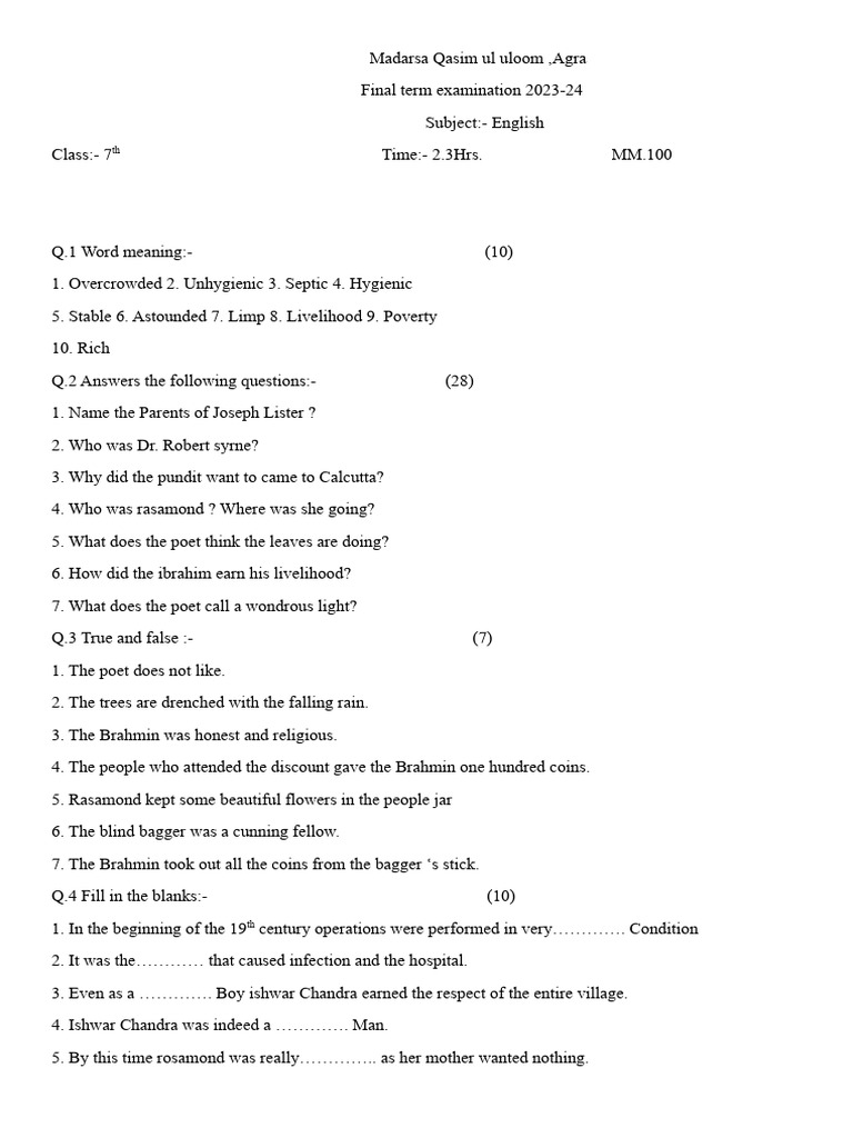 Document 7 Class English Paper | PDF