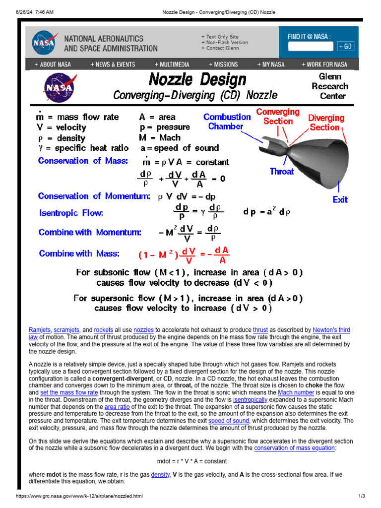 Nozzle Design - Converging - Diverging (CD) Nozzle | PDF | Gases | Physics