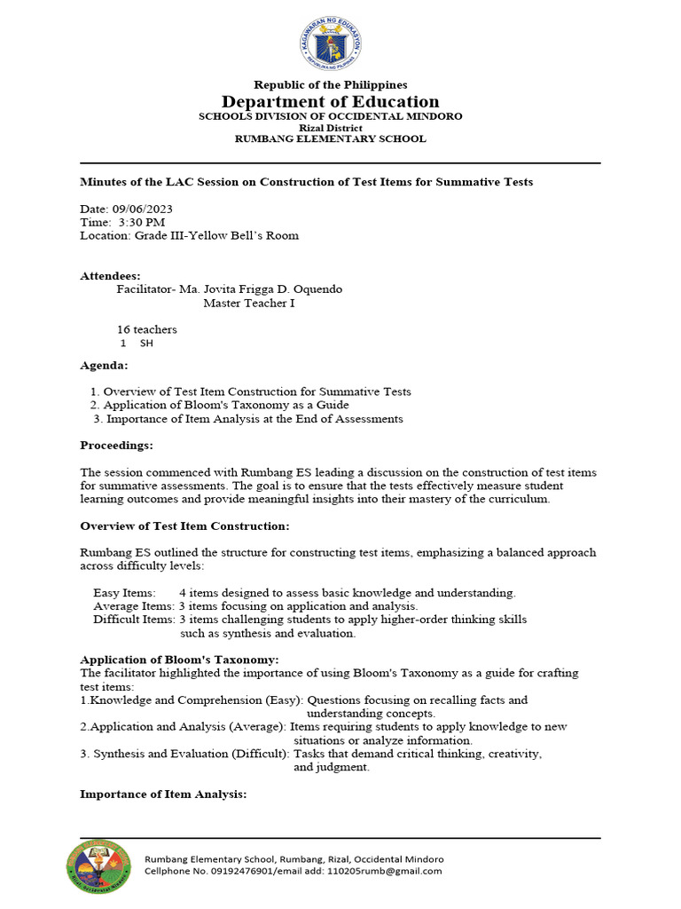 Construction of Item Test For Summative Test and Periodical Test | PDF ...