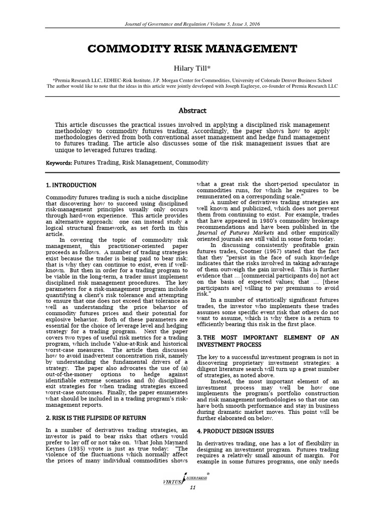 Commodity Risk Management | PDF | Financial Risk | Futures Contract