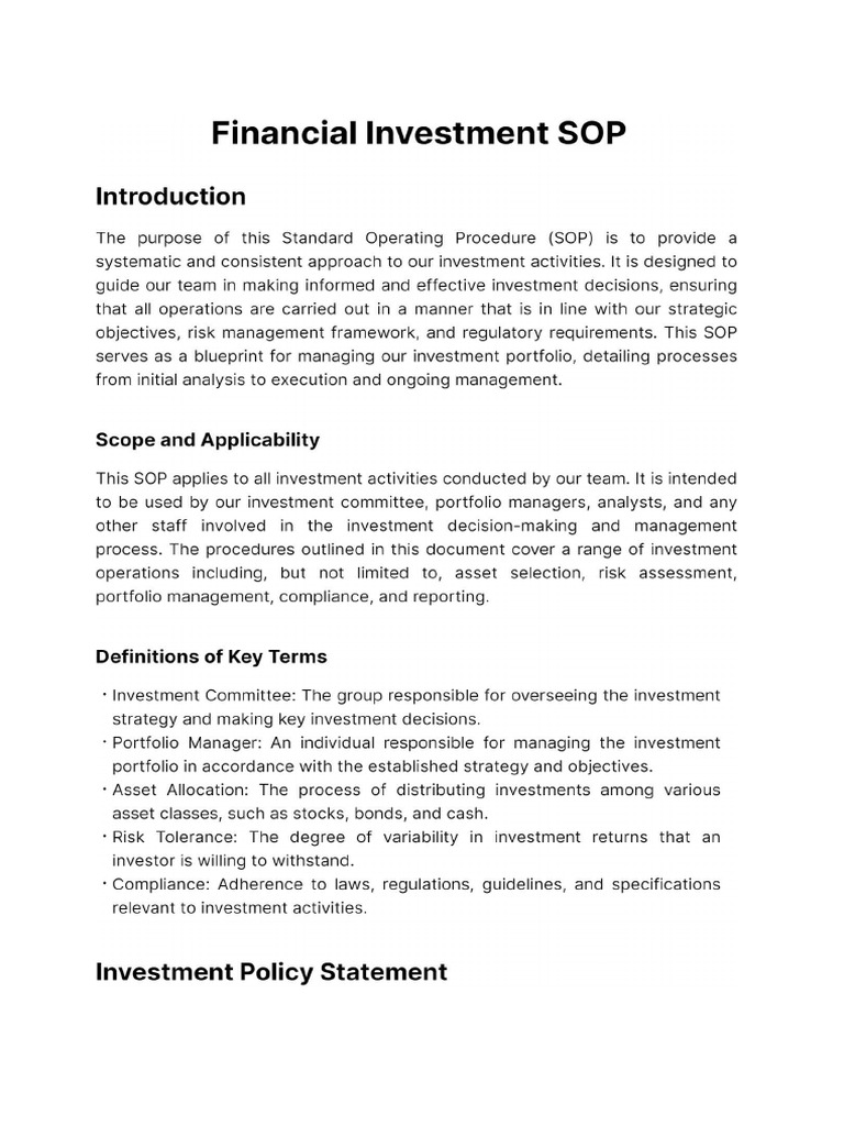 Financial Investment SOP Template - Edit Online & Download Example | PDF