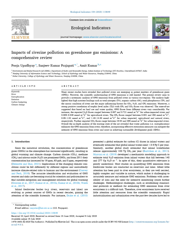 Impacts of Riverine Pollution On Greenhouse Gas Emissions | PDF ...