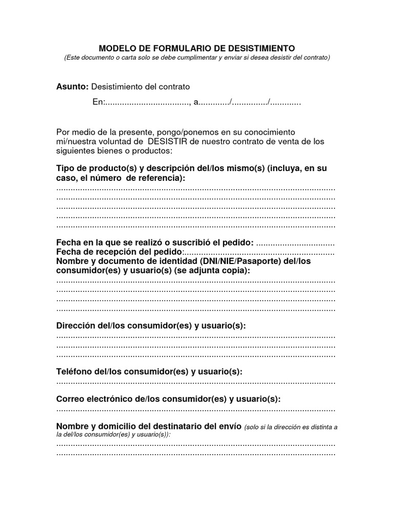 Formulario de Desistimiento | PDF | Los consumidores | Documento de identidad