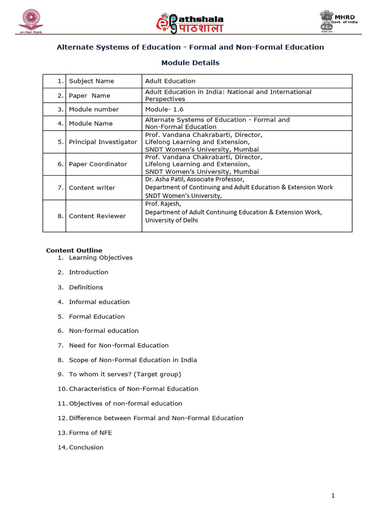Formal & Non Formal Education | PDF | Distance Education | Learning