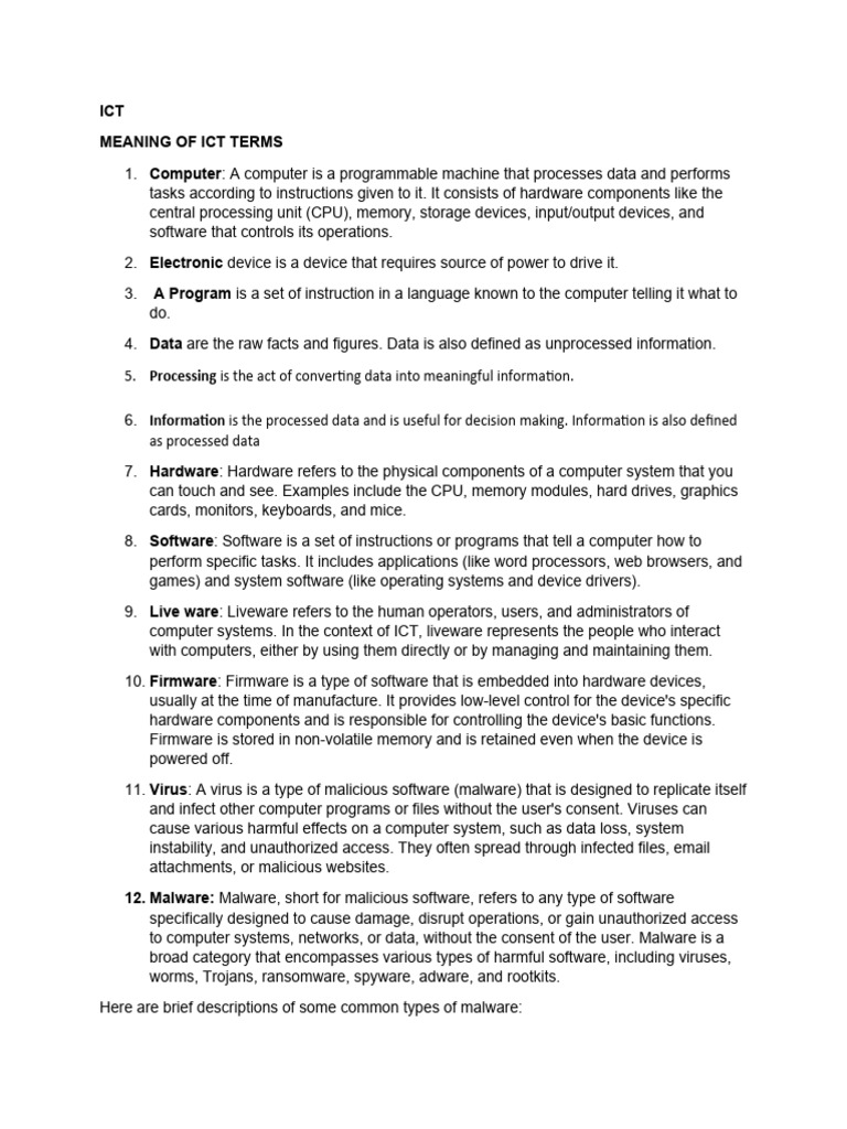 ICT NOTES | PDF | Malware | Operating System
