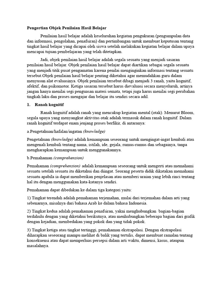 Pengertian Objek Penilaian Hasil Belajar | PDF