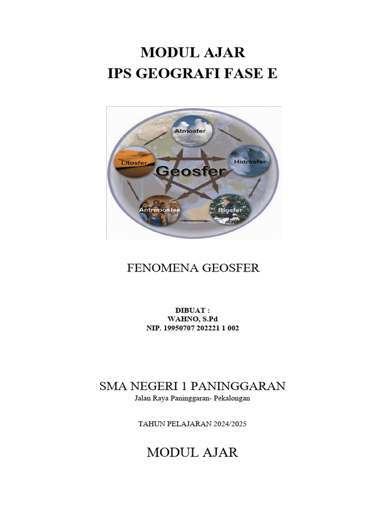 Modul Ajar Geografi X - Fenomena Geosfer - Wahno | PDF | Ilmu Sosial | Seni & Disiplin Bahasa