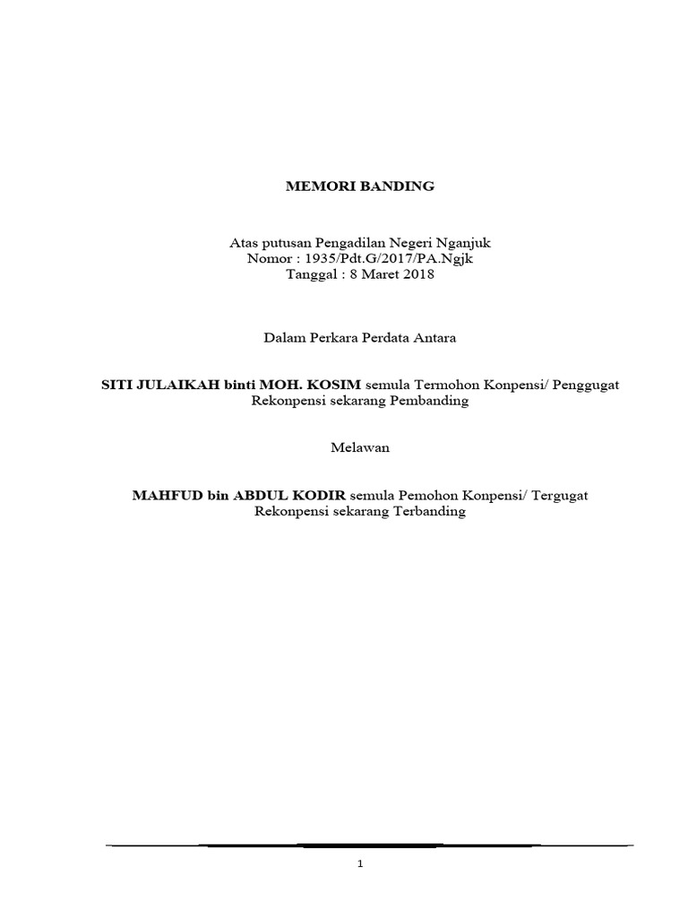 MEMORI BANDING SITI JULAIKAN Binti MOH KOSIM | PDF