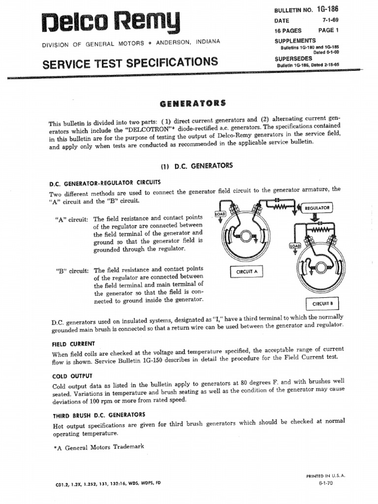 Delco Remy Generator SB1G-186 | PDF