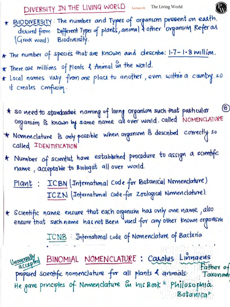 The Living World - Handwritten Notes 01 - Yakeen NEET 2.0 2025 (Legend ...