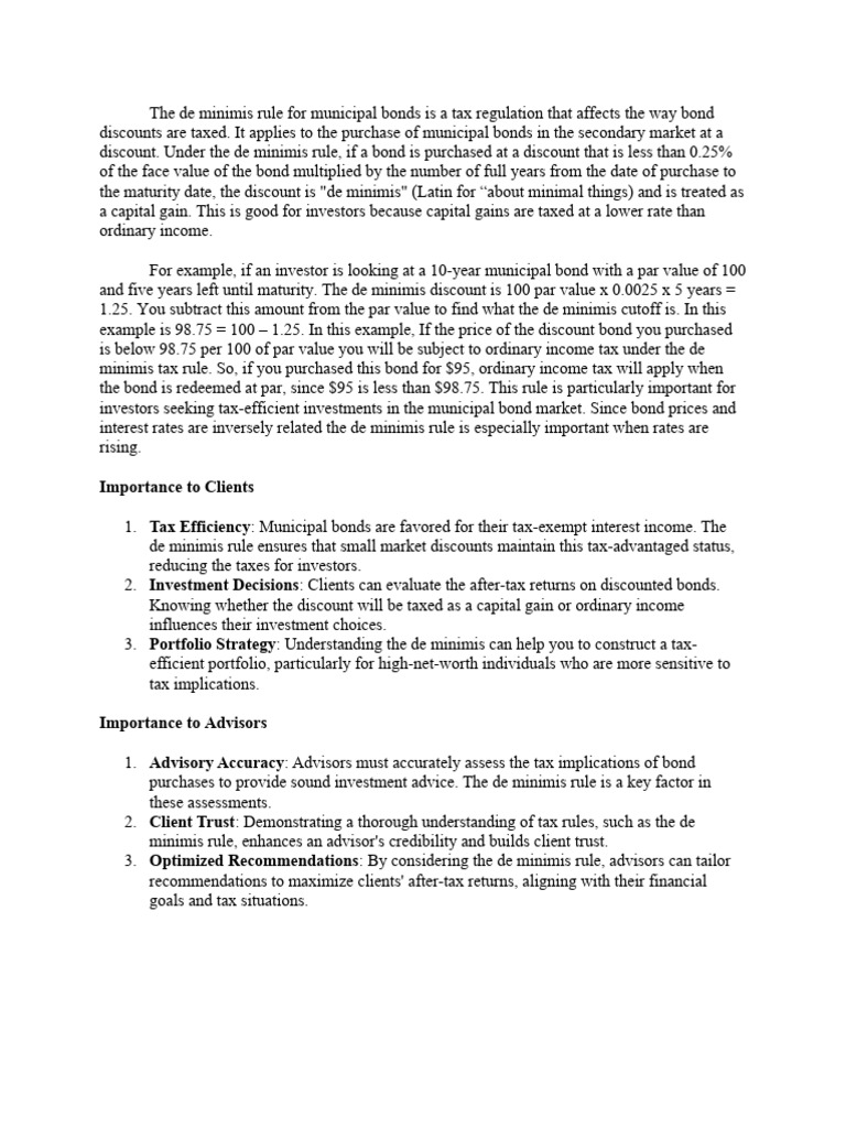 Understanding the De Minimis Rule for Municipal Bonds | PDF | Bonds ...