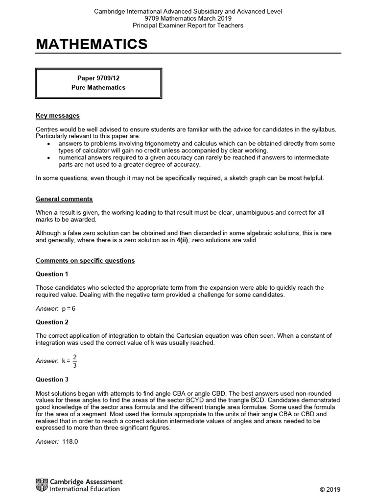 Paper 9709/12 Pure Mathematics | PDF | Quadratic Equation | Equations