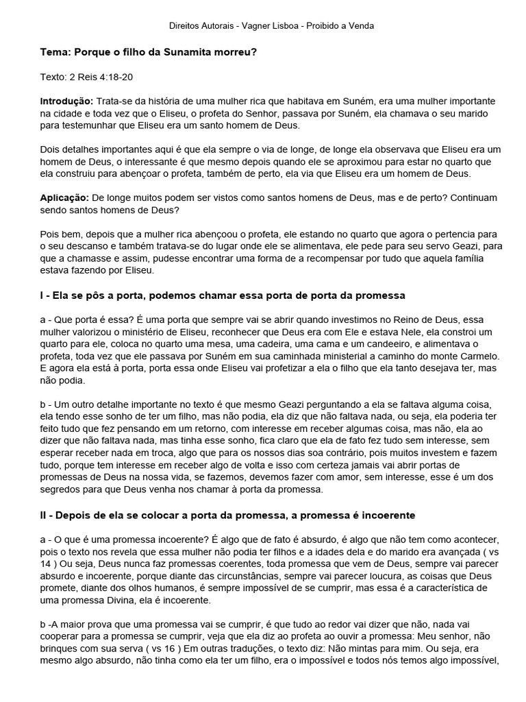 Porque o Filho Da Sunamita Morreu | PDF | Deus | Dor