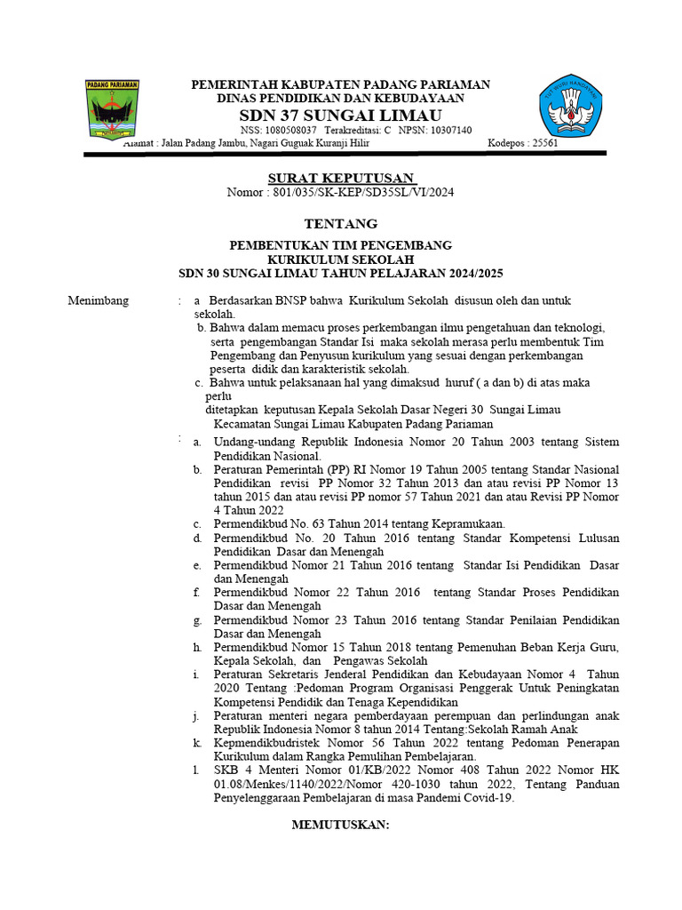 SK Tim Pengembang-Penyusunan KSP 30 SL | PDF