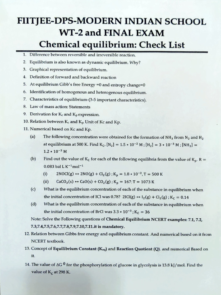 Chemical Equilibrium (Assignment) | PDF | Chemical Equilibrium | Continuum Mechanics