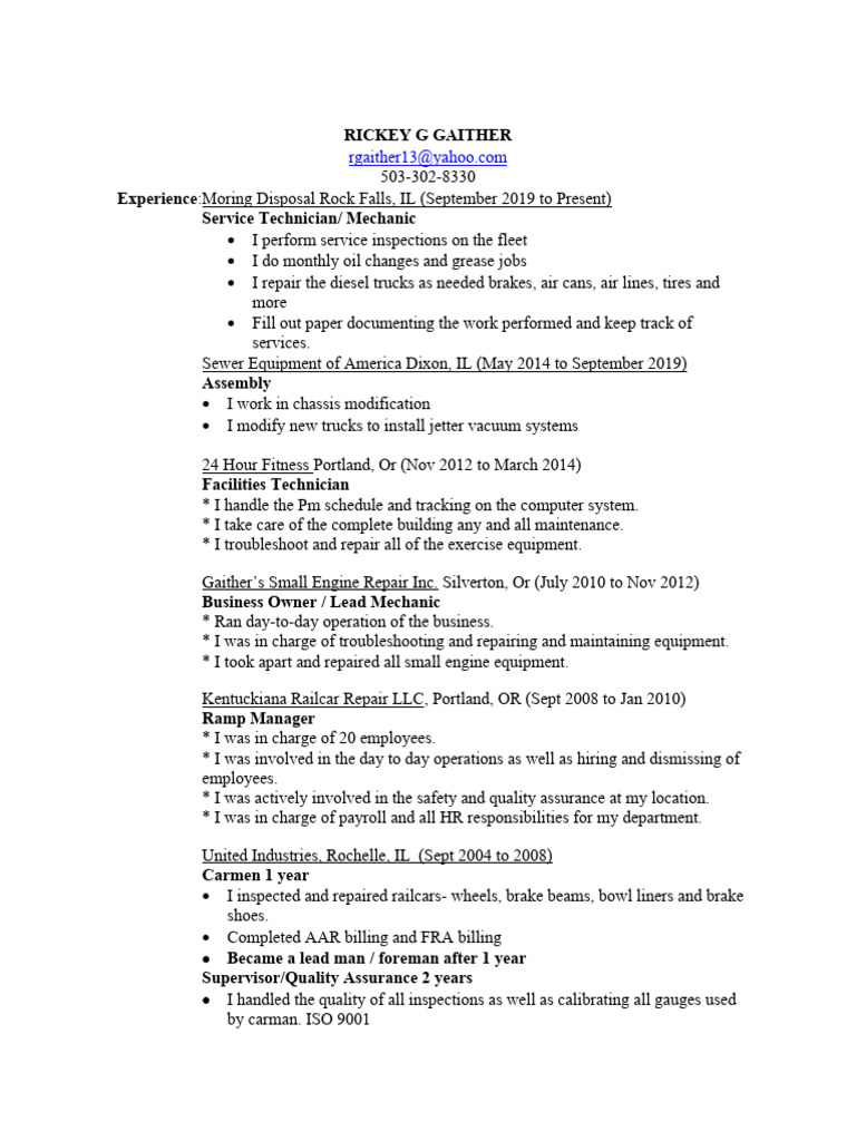 RICK's Resume | PDF | Vehicles