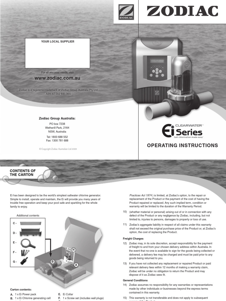 Zodiac Ei Owners Manual | PDF | Sodium Carbonate
