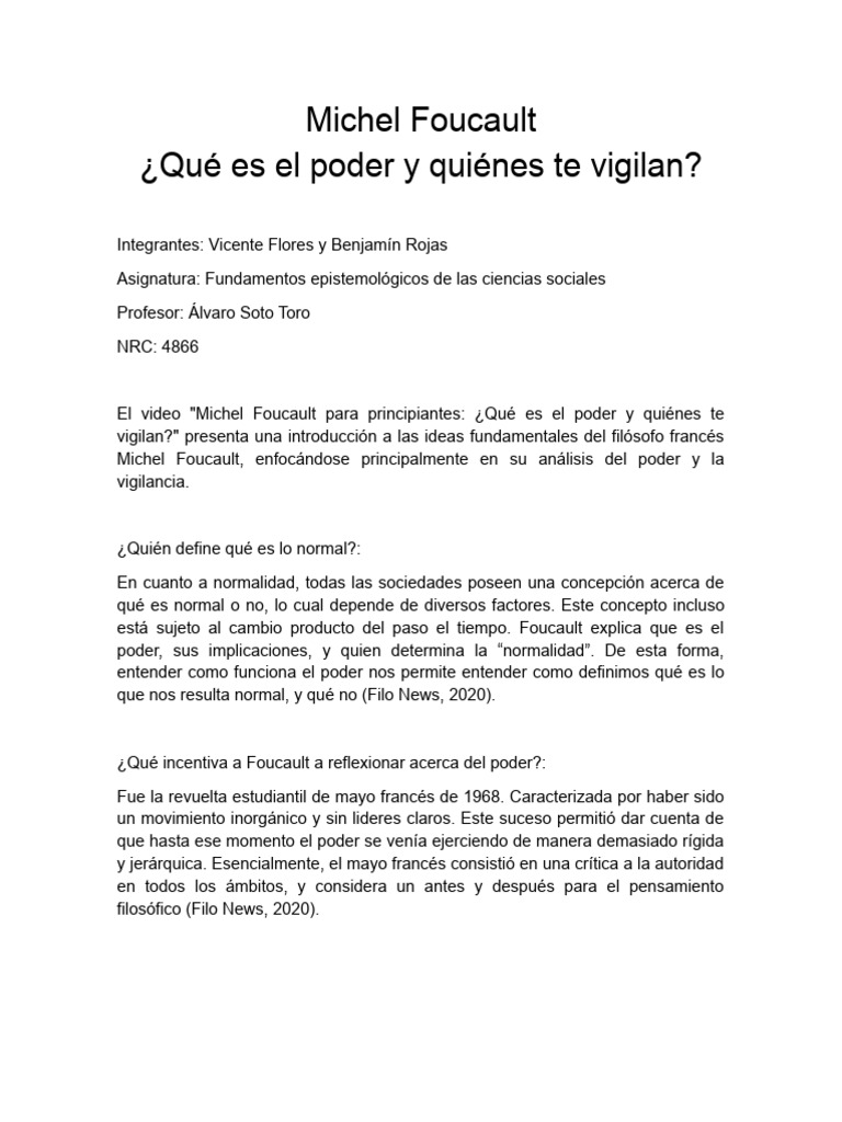 Foucault: Poder y Vigilancia Social | PDF | Michel Foucault | Sociedad