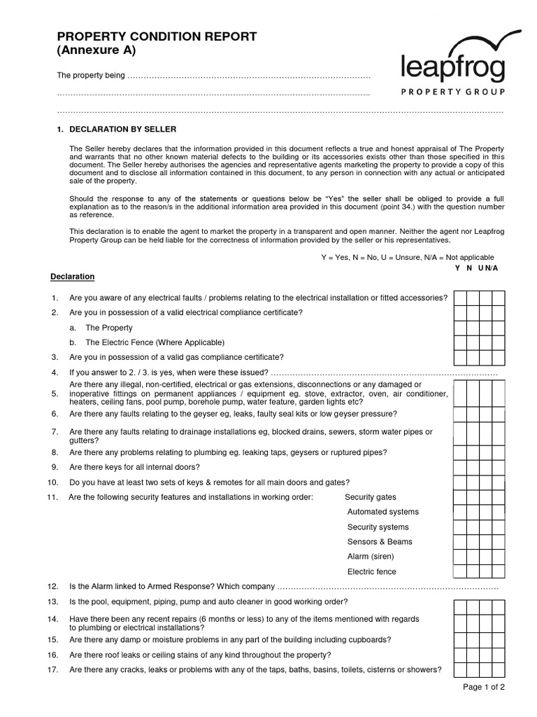 Property Condition Report Template | PDF | Plumbing