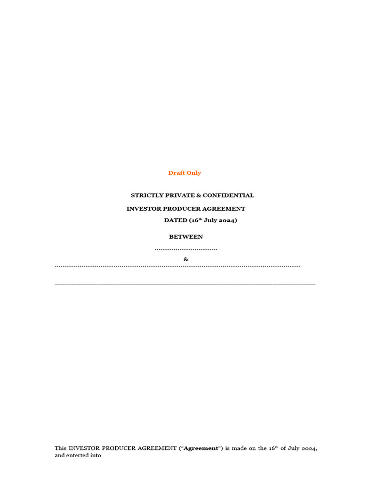 Investor Producer Agreement Draft | PDF | Insurance | Arbitration